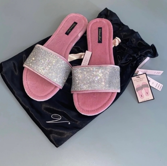 Victoria's Secret | Shoes | Victorias Secret Rhinestonepink Slides ...